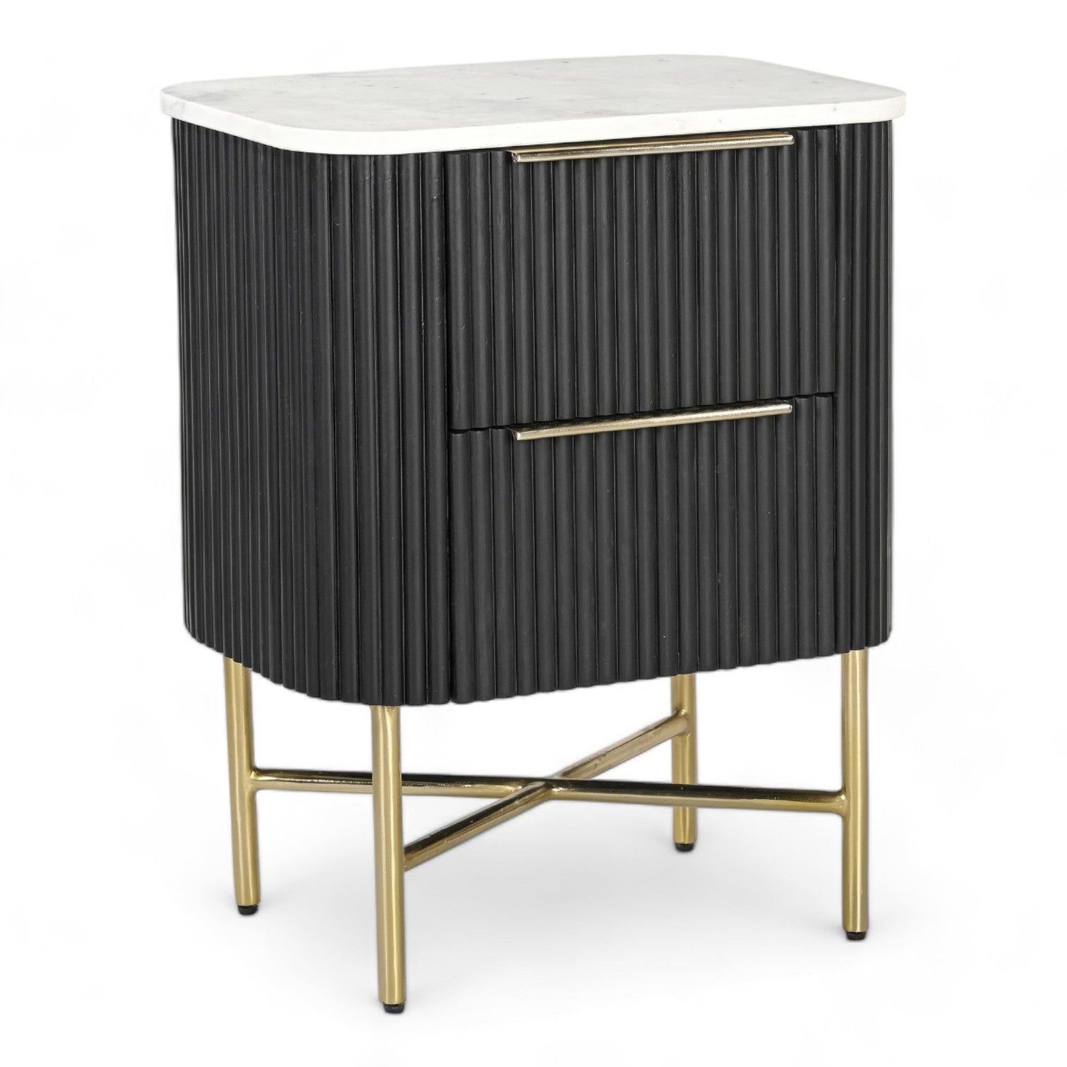 Small Bedside Table (Black Wood/Gold/Marble) - Hamptons